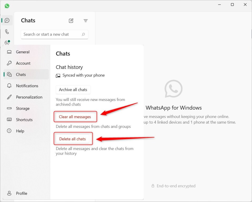 Cómo borrar todos los mensajes y eliminar todos los chats en WhatsApp en Windows 11 - All Things ...