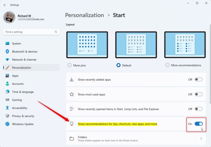 Comment afficher ou masquer les astuces, les raccourcis et les nouvelles applications au ...