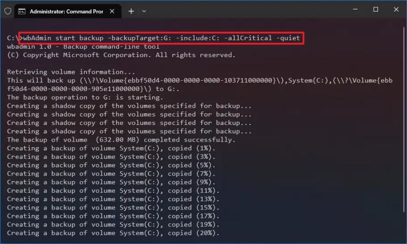 Comment créer une sauvegarde à l'aide de la commande wbAdmin sous ...