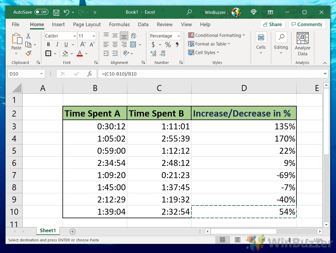 Excel : comment calculer la variation en pourcentage entre deux nombres - All Things Windows