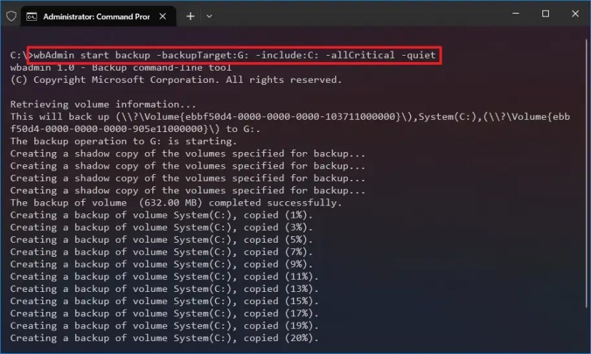 Cara membuat backup menggunakan perintah wbAdmin di Windows 10 - All Things Windows