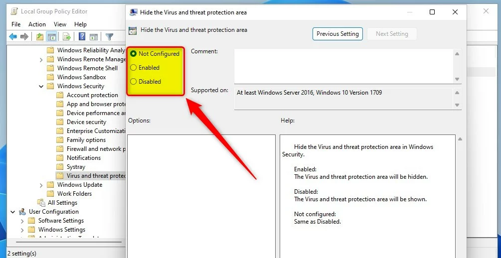 Si të fshihni ose shfaqni seksionin e mbrojtjes nga viruset dhe kërcënimet e aplikacionit ...