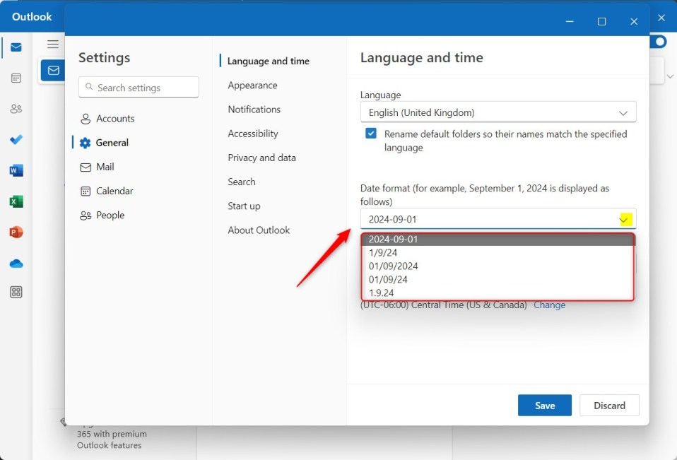 Como alterar o formato de idioma, data e hora no Outlook no Windows 11 - All Things Windows